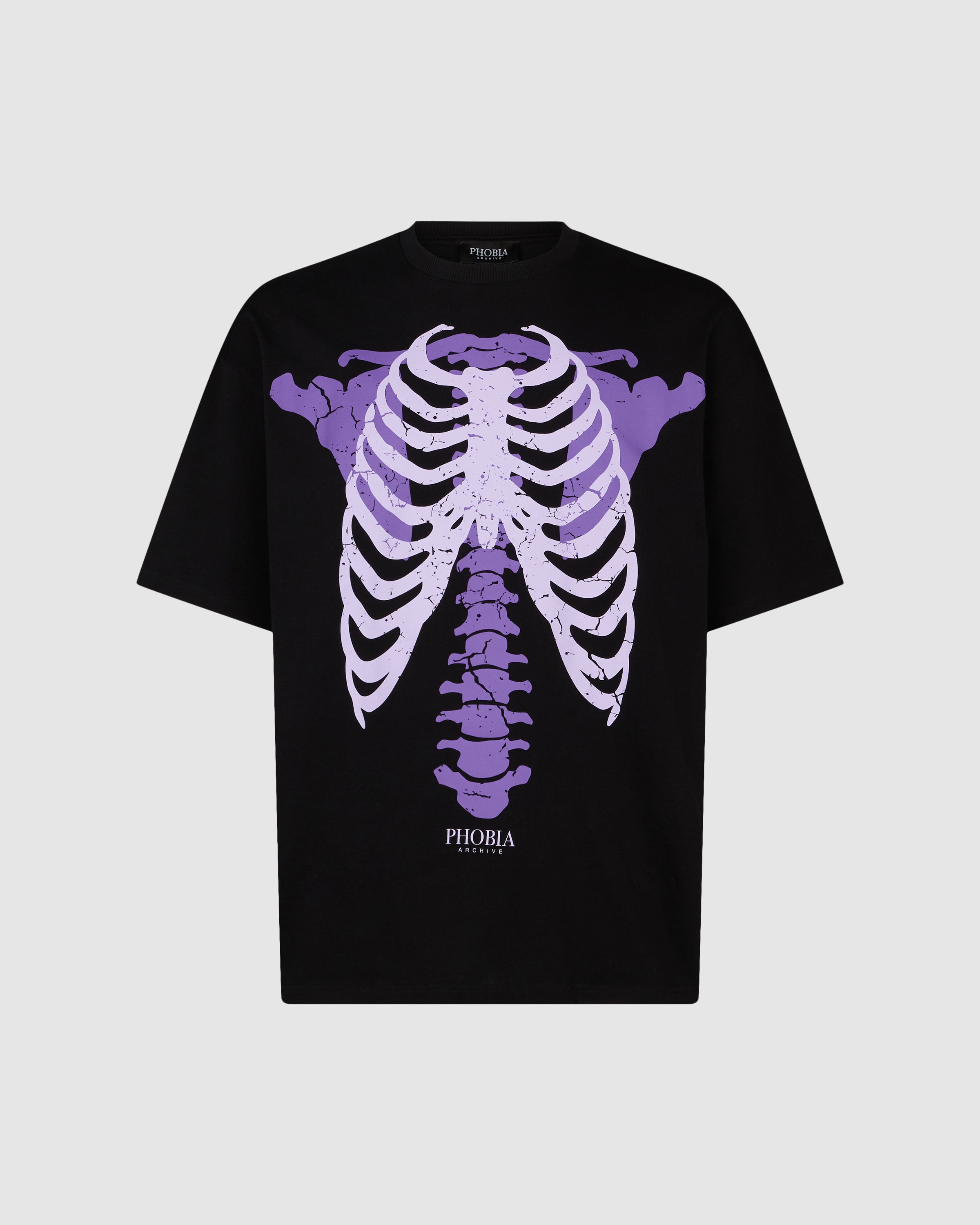 PHOBIA BLACK T-SHIRT WITH PURPLE BONES PRINT
